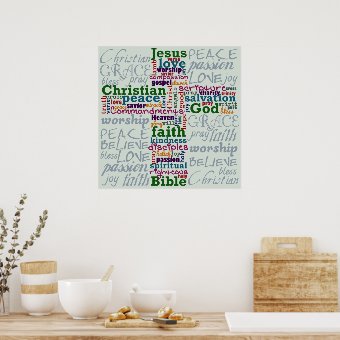 Christian Religious Word Art Cross Poster | Zazzle