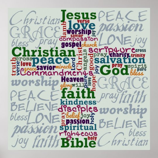 Christian Religious Word Art Cross Poster | Zazzle.com