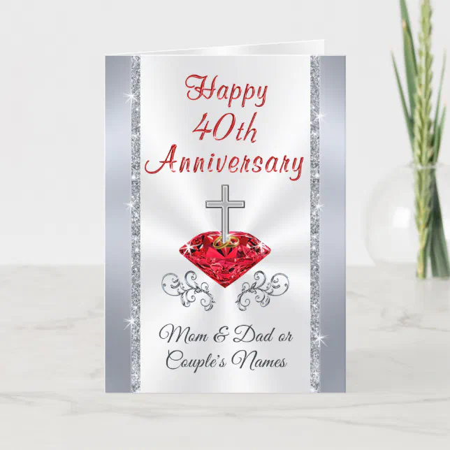 Christian Ruby 40th Wedding Anniversary Cards | Zazzle