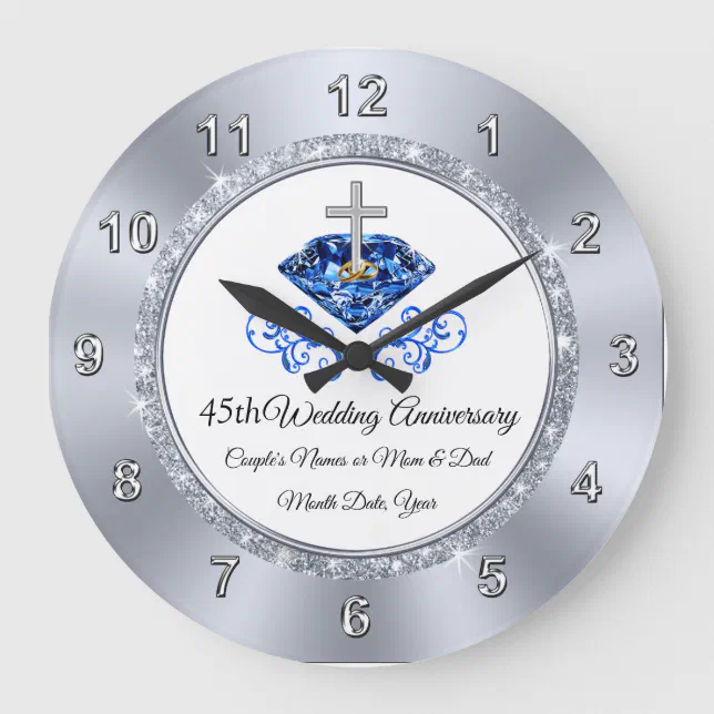 Christian Sapphire 45 Year Anniversary Gift ideas Large Clock | Zazzle