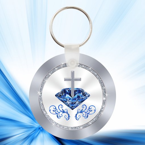 Christian Sapphire 65th Church Anniversary Favors Keychain | Zazzle