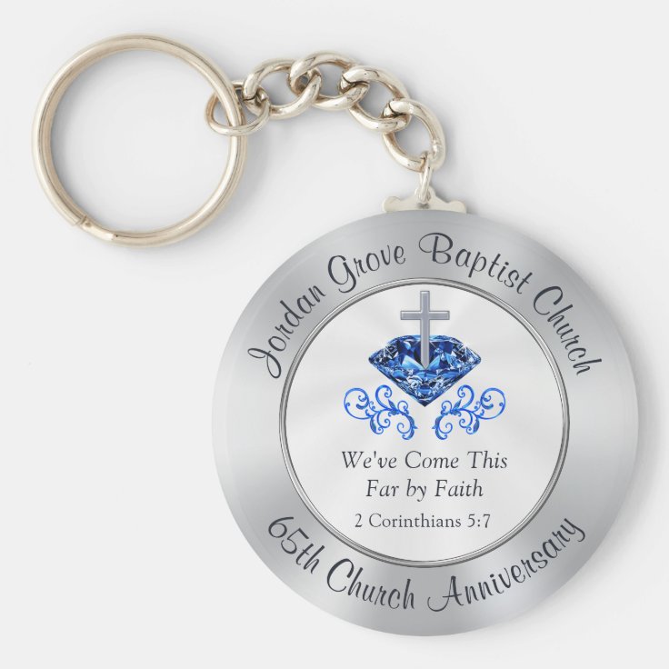 Christian Sapphire 65th Church Anniversary Favors Keychain | Zazzle