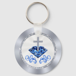Christian Sapphire 65th Church Anniversary Favors Keychain | Zazzle