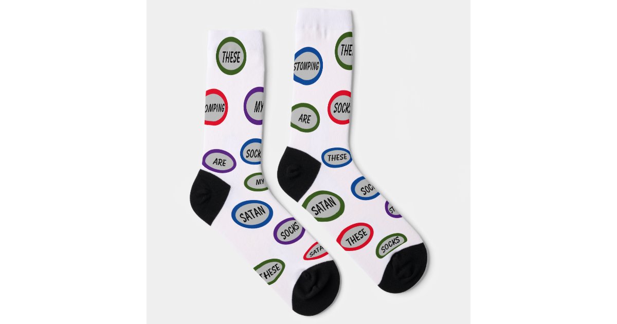 Christian Satan stomping funny Crew Socks | Zazzle