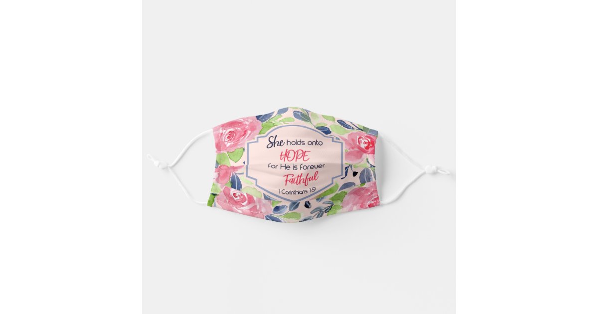 Christian She Holds onto Hope Pink Floral Bible Adult Cloth Face Mask ...