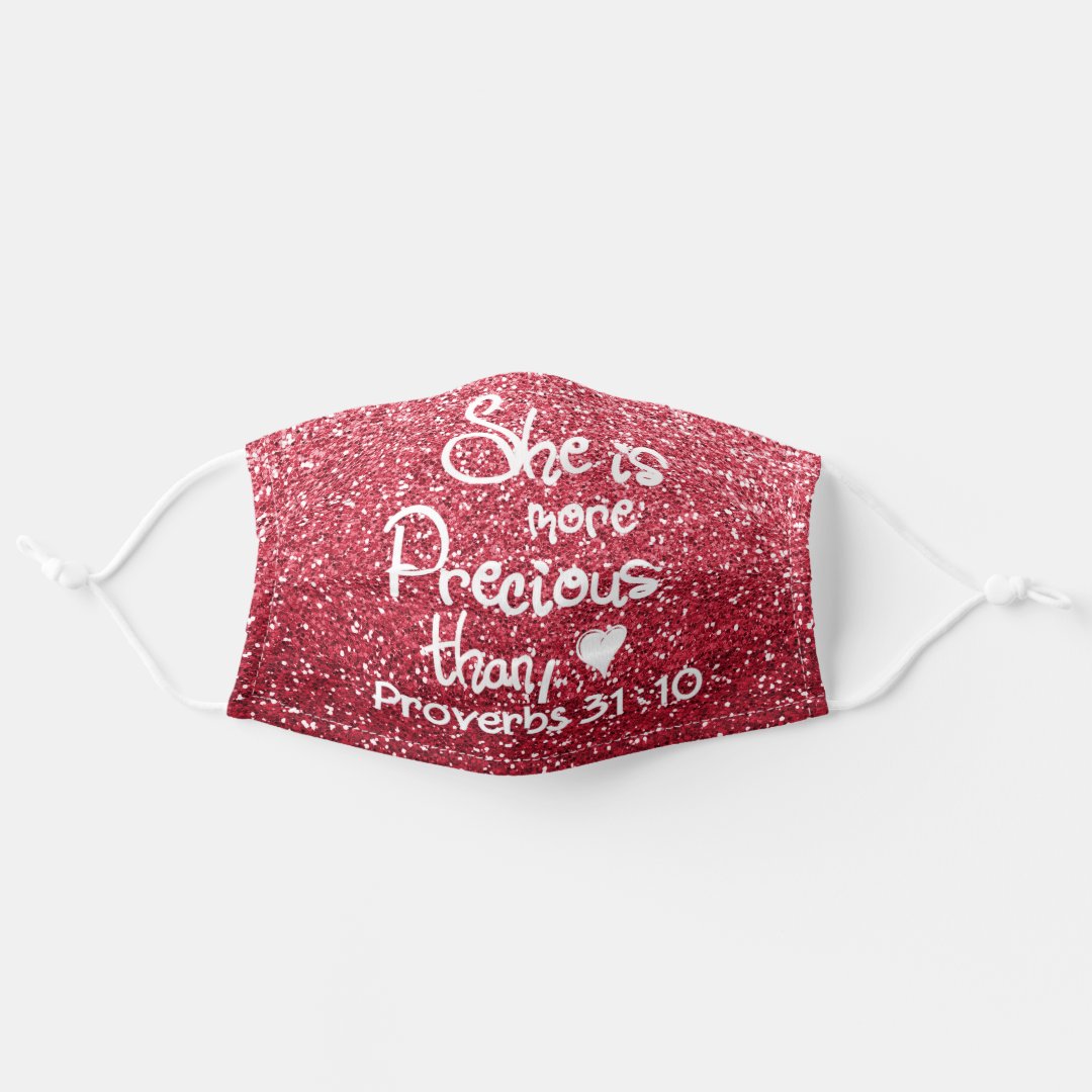 Christian She Is More Precious Bible Red Glitter Adult Cloth Face Mask ...