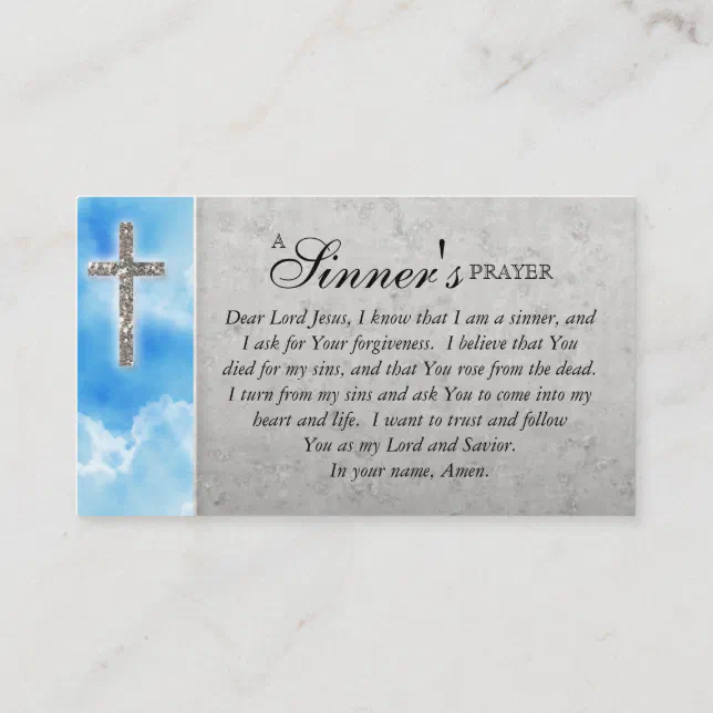 Christian Sinner's Prayer Cross Clouds Business Card | Zazzle