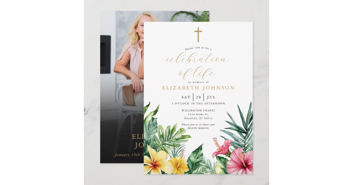 Christian Tropical Celebration Of Life Photo Invitation | Zazzle
