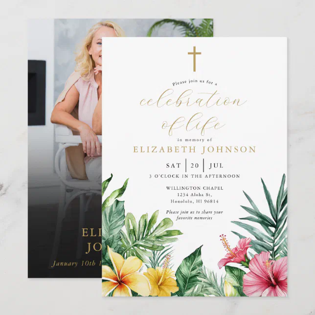 Christian Tropical Celebration Of Life Photo Invitation | Zazzle