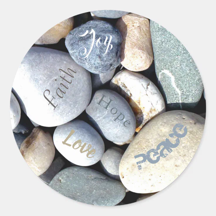 Christian Value Love Hope Faith Joy Peace Pebbles Classic Round Sticker ...