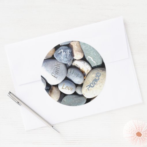Christian Value Love Hope Faith Joy Peace Pebbles Classic Round Sticker ...