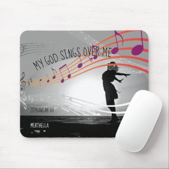 Christian Zeph 3:17 MY GOD SINGS OVER ME Gray Mouse Pad | Zazzle