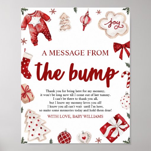 Christmas A Message From The Bump Baby Shower Sign | Zazzle