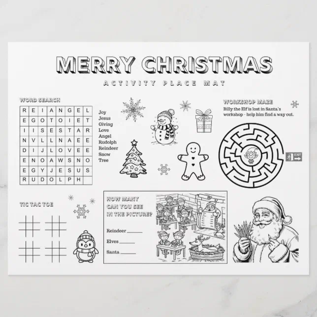 Christmas Activity for Kids paper placemat | Zazzle
