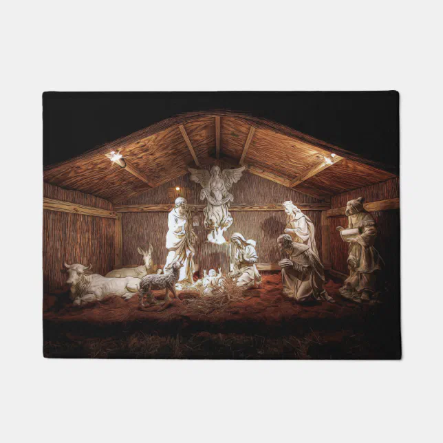 Christmas Advent Jesus Nativity Manger Scene Doormat | Zazzle