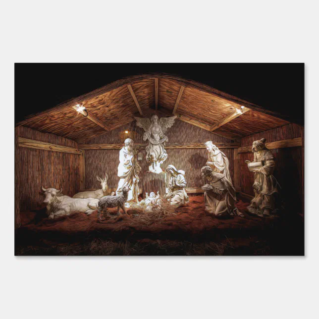 Christmas Advent Jesus Nativity Manger Scene Sign | Zazzle