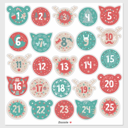Christmas Advent Numbers Sticker | Zazzle.com