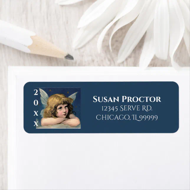 Christmas Angel Child White Wings Return Address Label | Zazzle