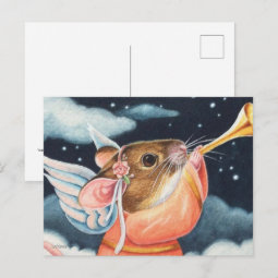 Christmas Angel Mouse and Trumpet Watercolor Art Postcard | Zazzle