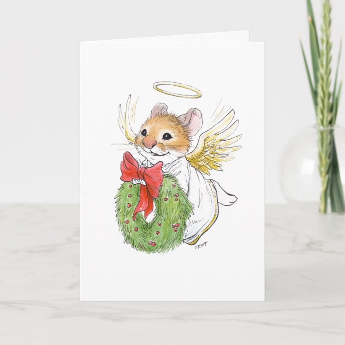 Christmas Angel Mouse with wreath Card | Zazzle.com