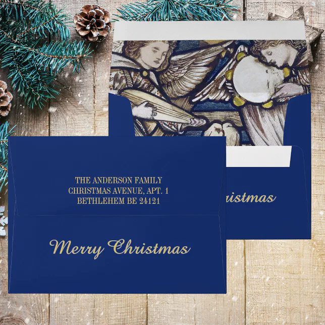 Christmas Angels Christian Catholic Elegant Blue Envelope | Zazzle