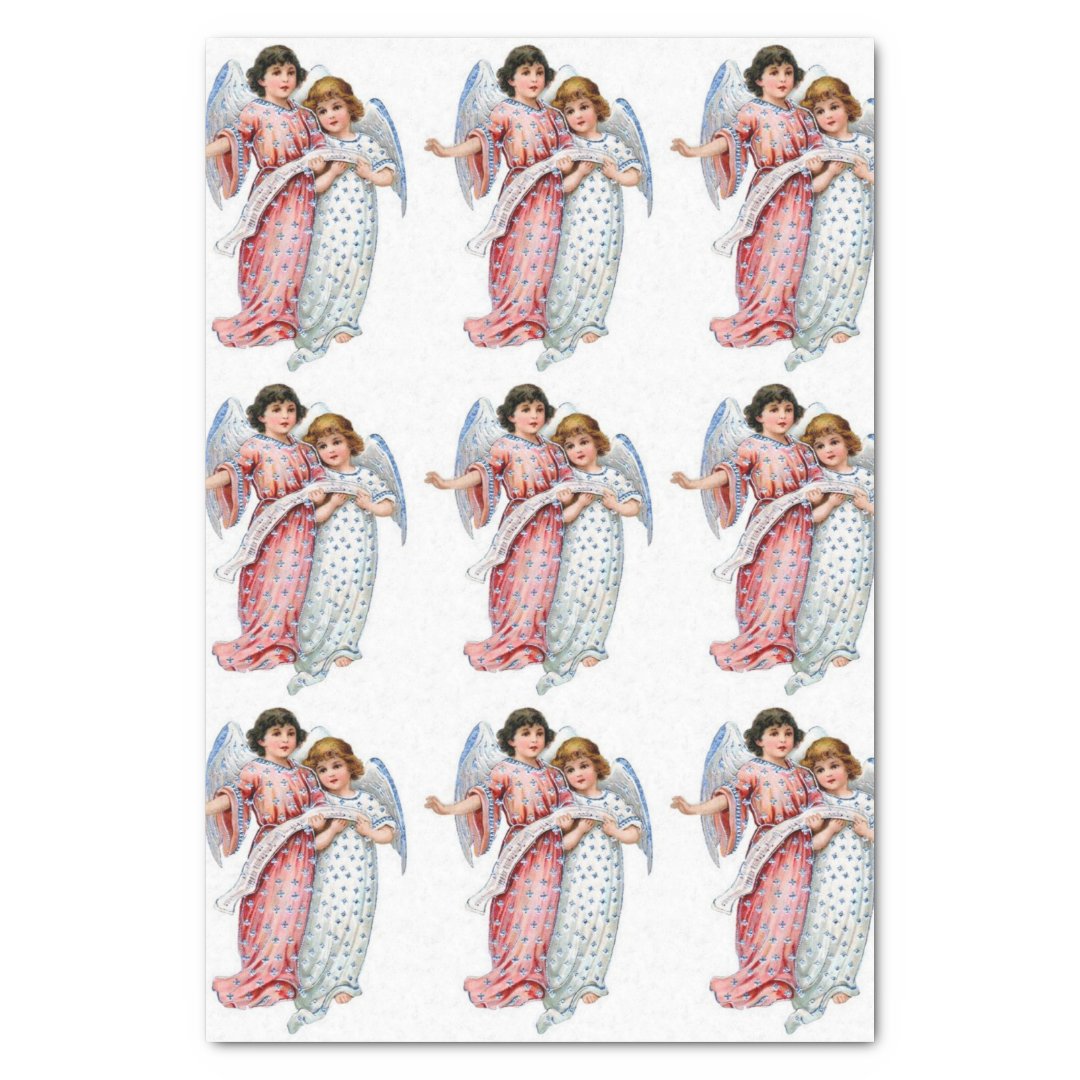 Christmas Angels In Pink And Blue Tissue Paper | Zazzle