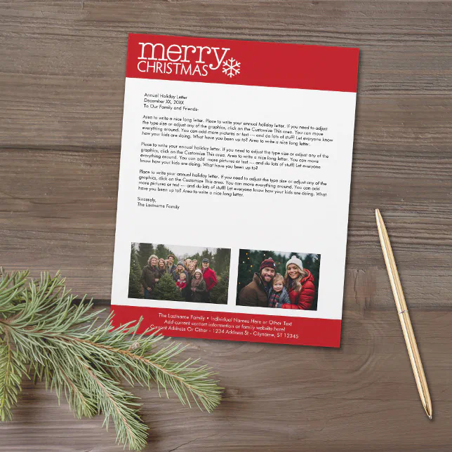 Christmas - Annual Holiday Family Letter 2 Photo Letterhead | Zazzle