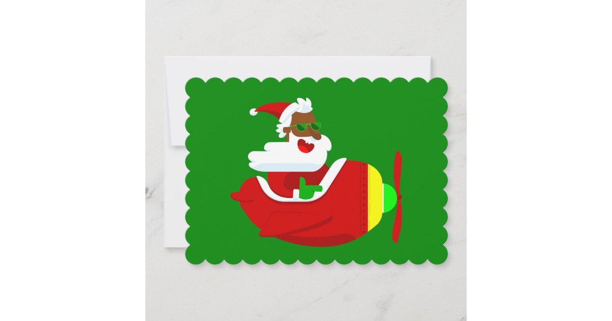 christmas aviator airplane pilot black santa invitation | Zazzle