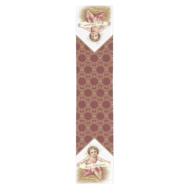 Christmas Baby Jesus in Manger Merry Christmas Short Table Runner | Zazzle