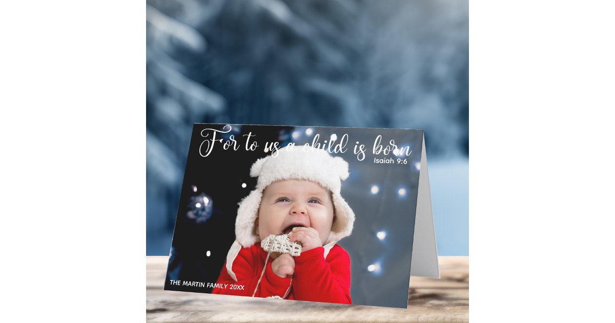 Christmas Baby Photo Religious Bible Verse Folded Holiday Card | Zazzle