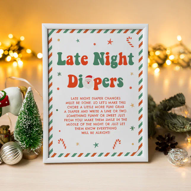 Christmas Baby Shower Late Night Diapers Poster | Zazzle