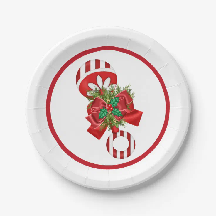Christmas Baby Shower Rattle Paper Plate | Zazzle