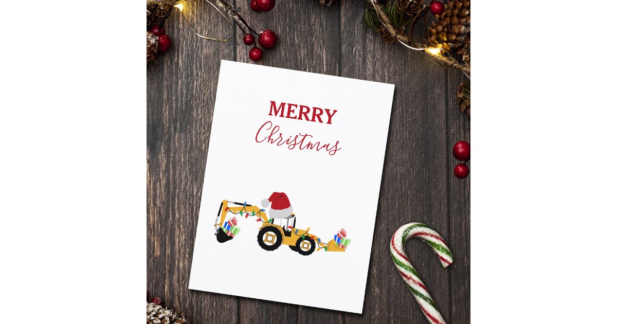 Christmas Backhoe Construction Truck Holiday Postcard | Zazzle