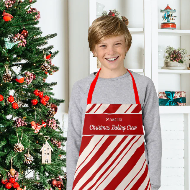 Christmas Baking Crew Candy Cane Monogram Apron | Zazzle