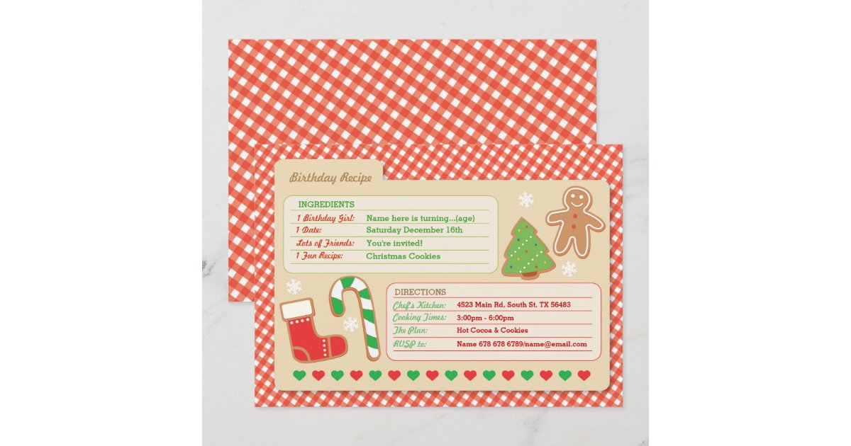 Christmas Baking Recipe Card Birthday Party invite | Zazzle