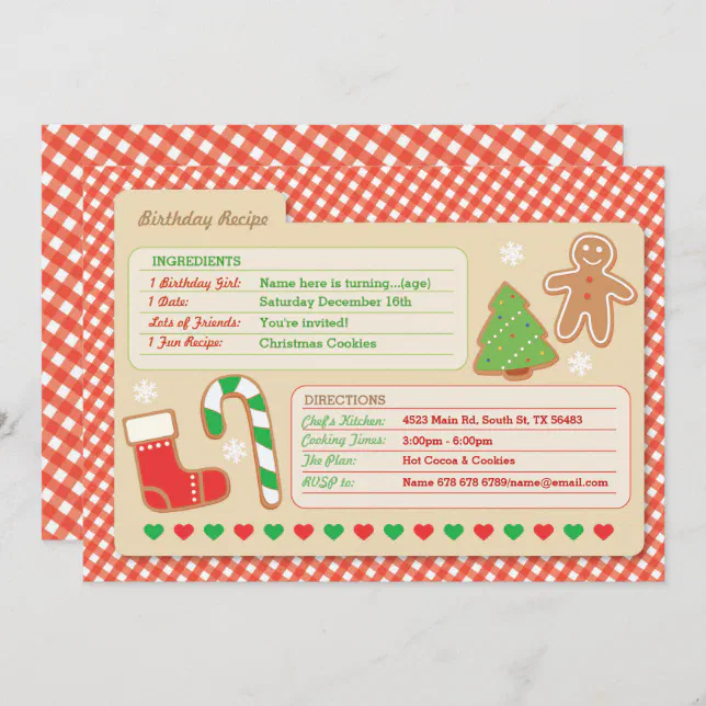 Christmas Baking Recipe Card Birthday Party invite | Zazzle
