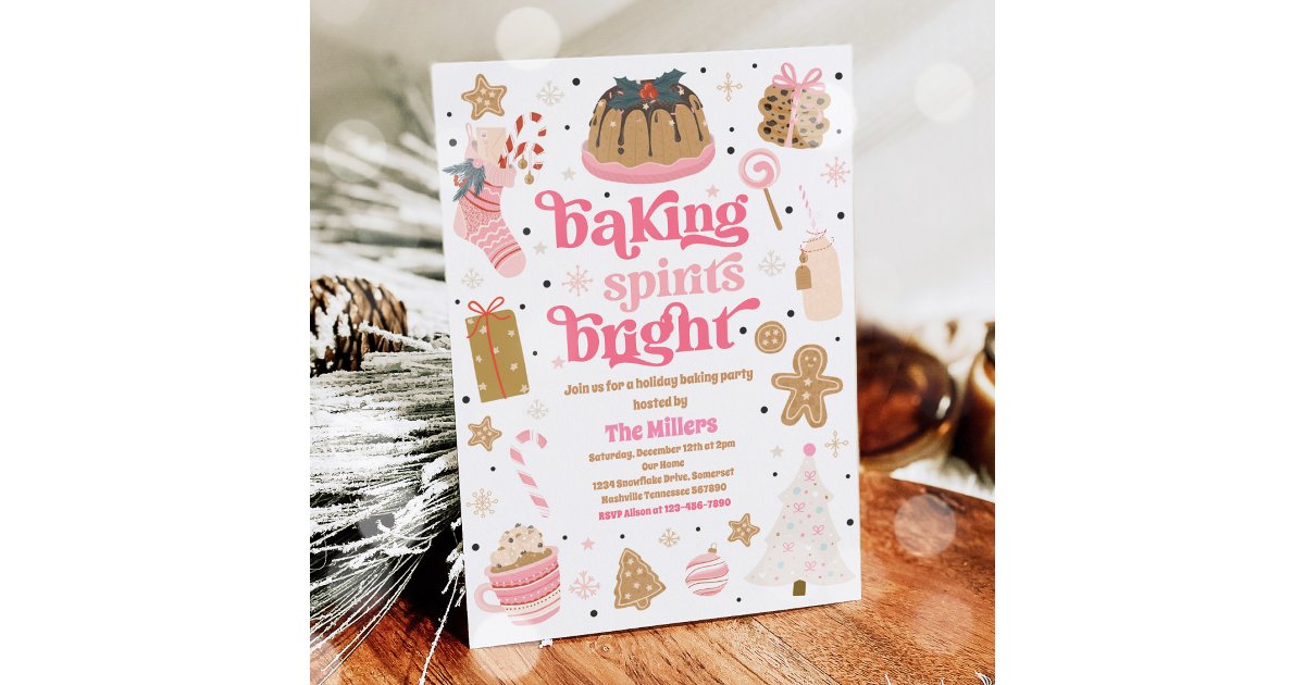 Christmas Baking Spirits Bright Cookie Decorating Invitation | Zazzle