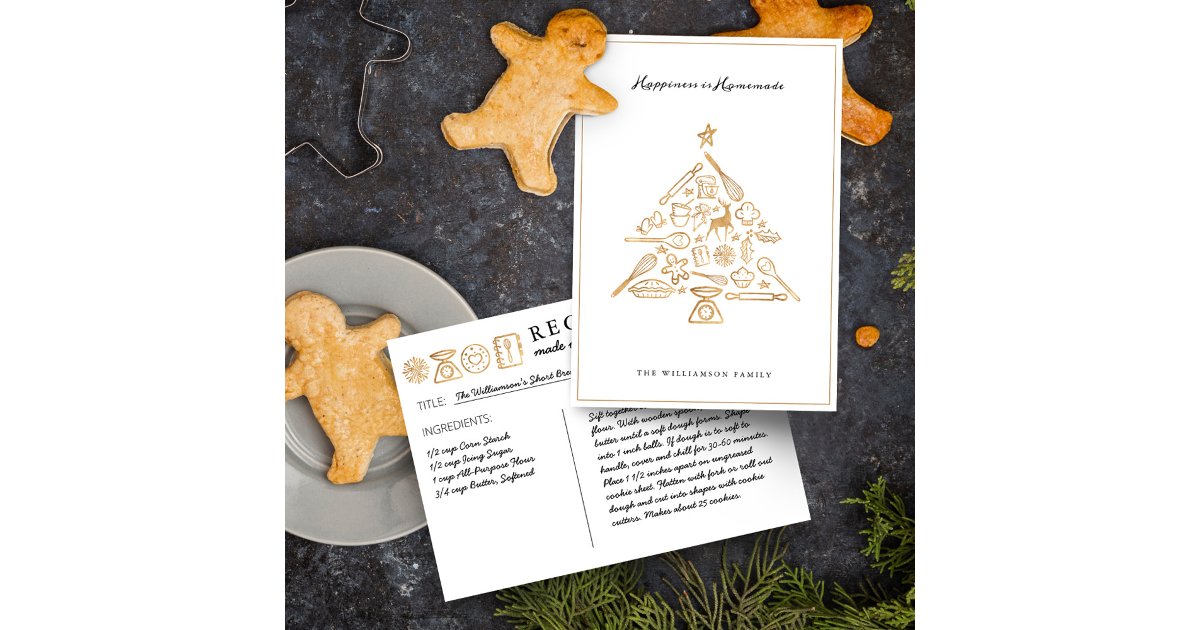 Christmas Baking Tree Gold & White Family Recipe Holiday Card | Zazzle