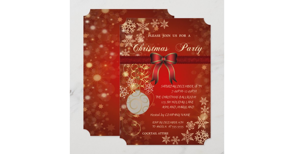 Christmas Ball, Bow Corporate Christmas Party Invitation | Zazzle