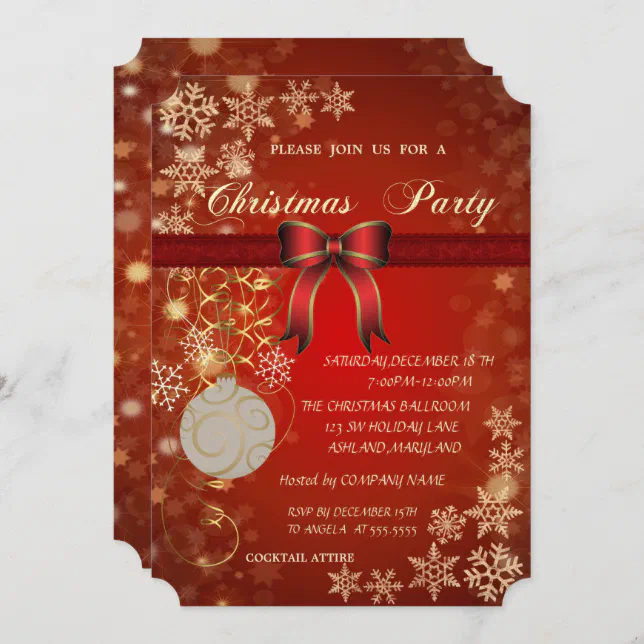 Christmas Ball, Bow Corporate Christmas Party Invitation | Zazzle