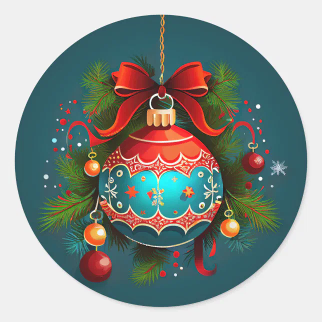Christmas Ball Ornament Classic Round Sticker | Zazzle