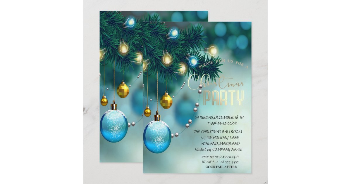 Christmas Balls Blue Corporate Christmas Party Invitation | Zazzle