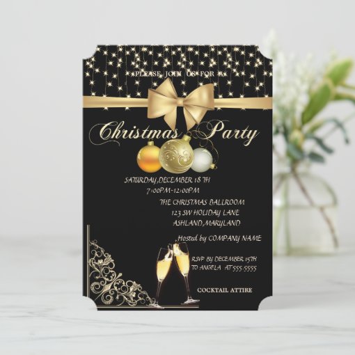 Christmas Balls,Glass,Bow Company Christmas Party Invitation | Zazzle