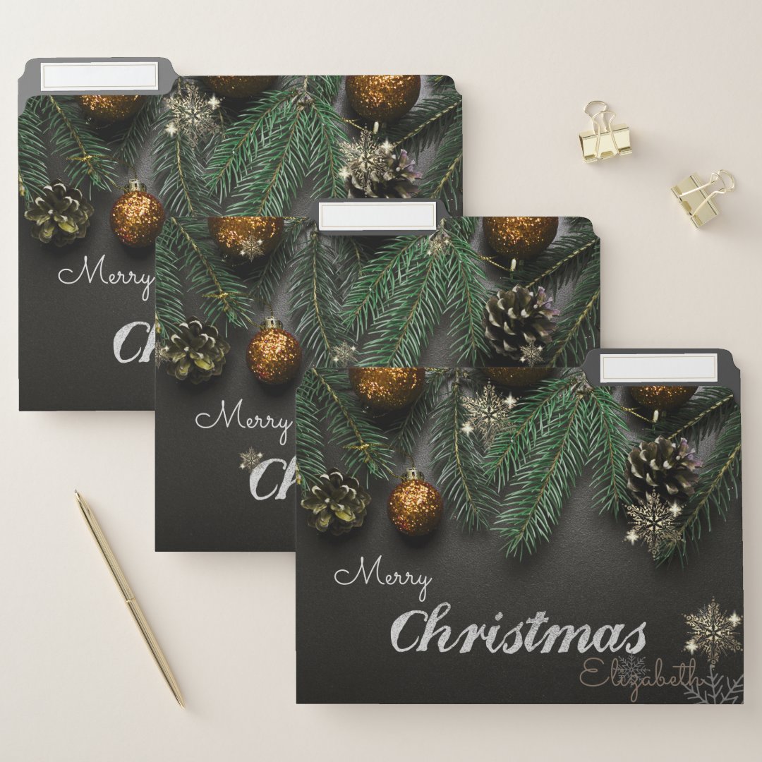 Christmas Balls, Gold Snowflakes- Personalized File Folder | Zazzle