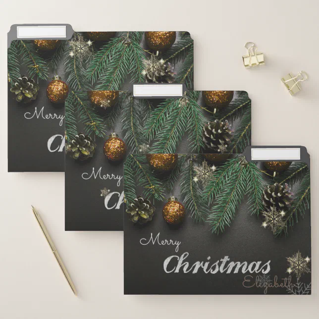 Christmas Balls, Gold Snowflakes- Personalized File Folder | Zazzle