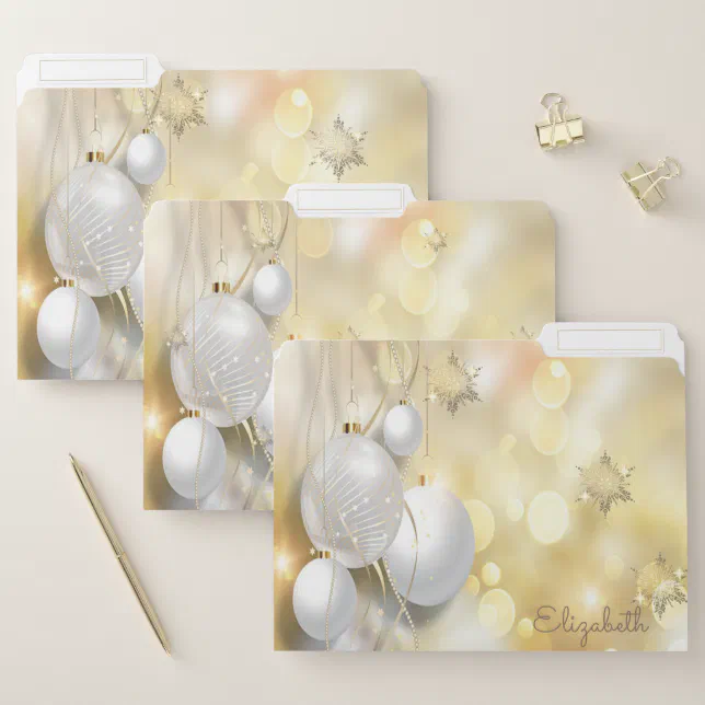 Christmas Balls, Gold Snowflakes- Personalized File Folder | Zazzle
