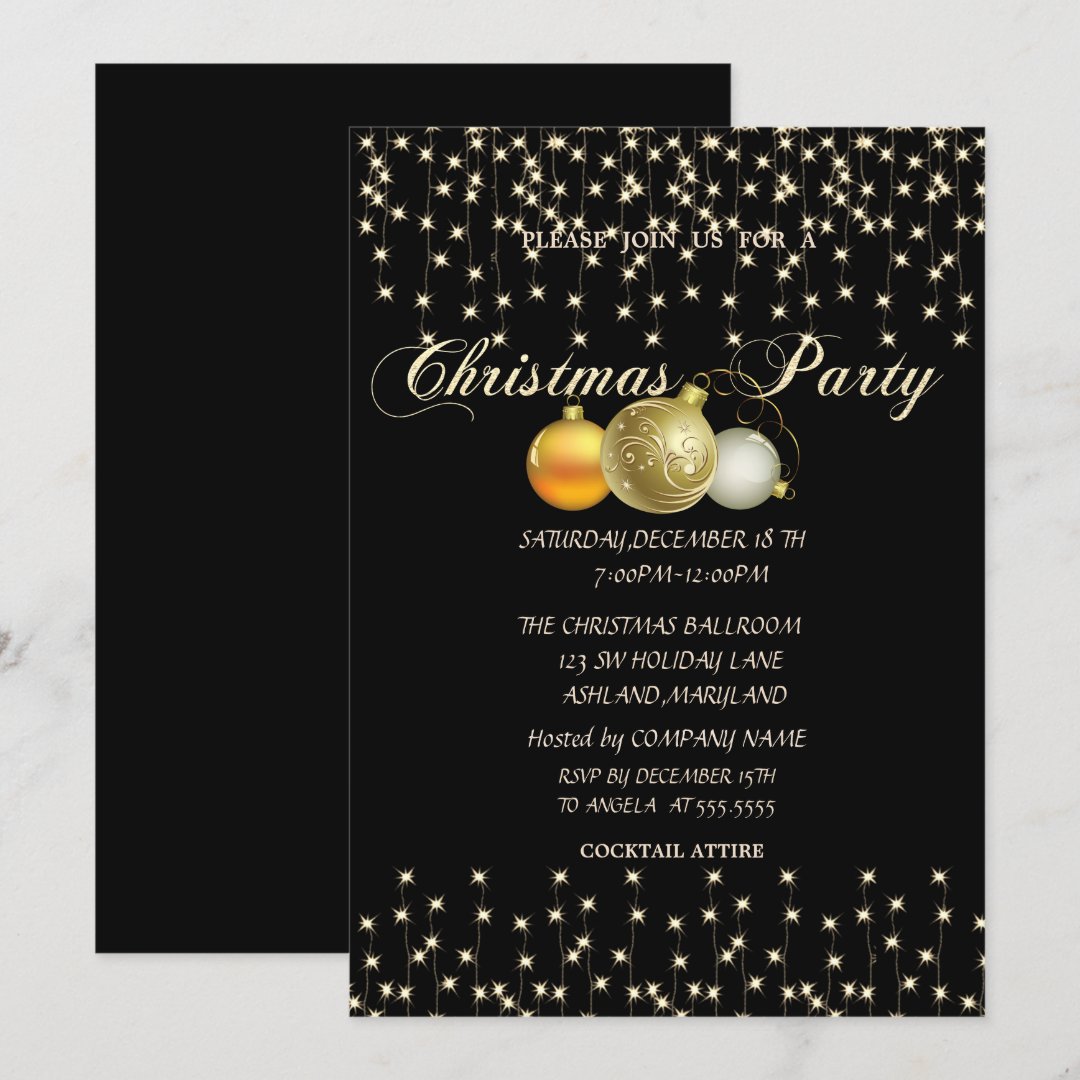 Christmas Balls,Lights,BlacCompany Christmas Party Invitation | Zazzle