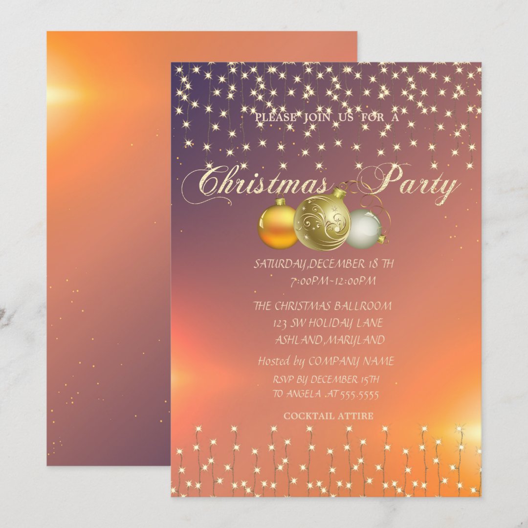 Christmas Balls,Lights Company Christmas Party Invitation | Zazzle