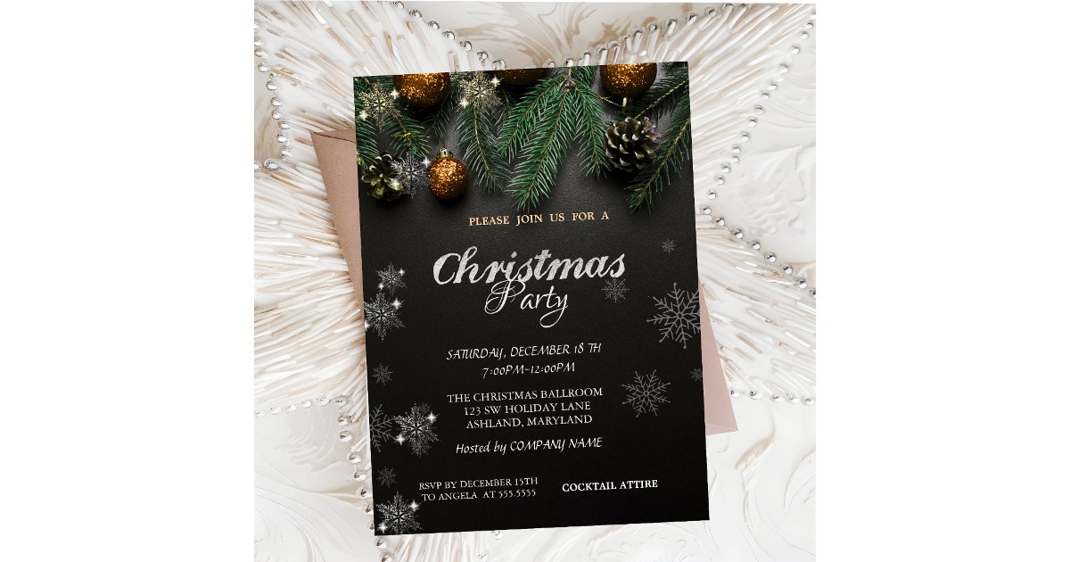 Christmas Balls,Pines Christmas Company Party Invitation | Zazzle