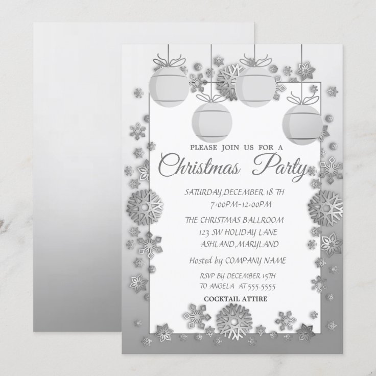 Christmas Balls,Silver Corporate Christmas Party Invitation | Zazzle